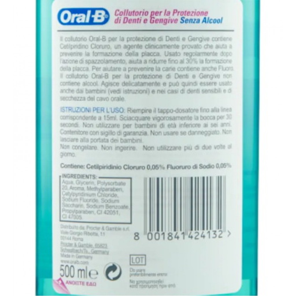 oral-b collutorio per igiene orale - 500ml - denti e gengive - senza ...