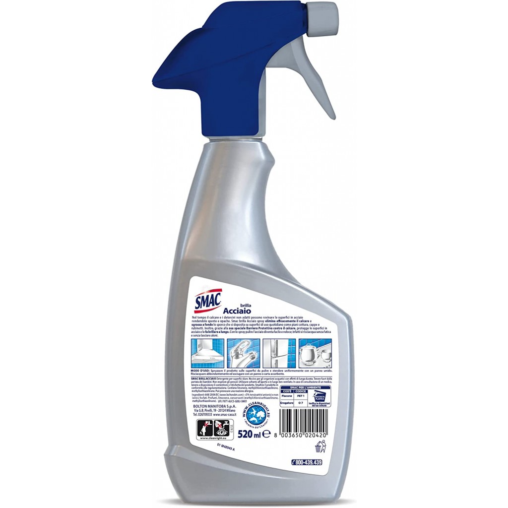 smac brillacciaio 520ml spray - detergente per superfici in acciaio ...